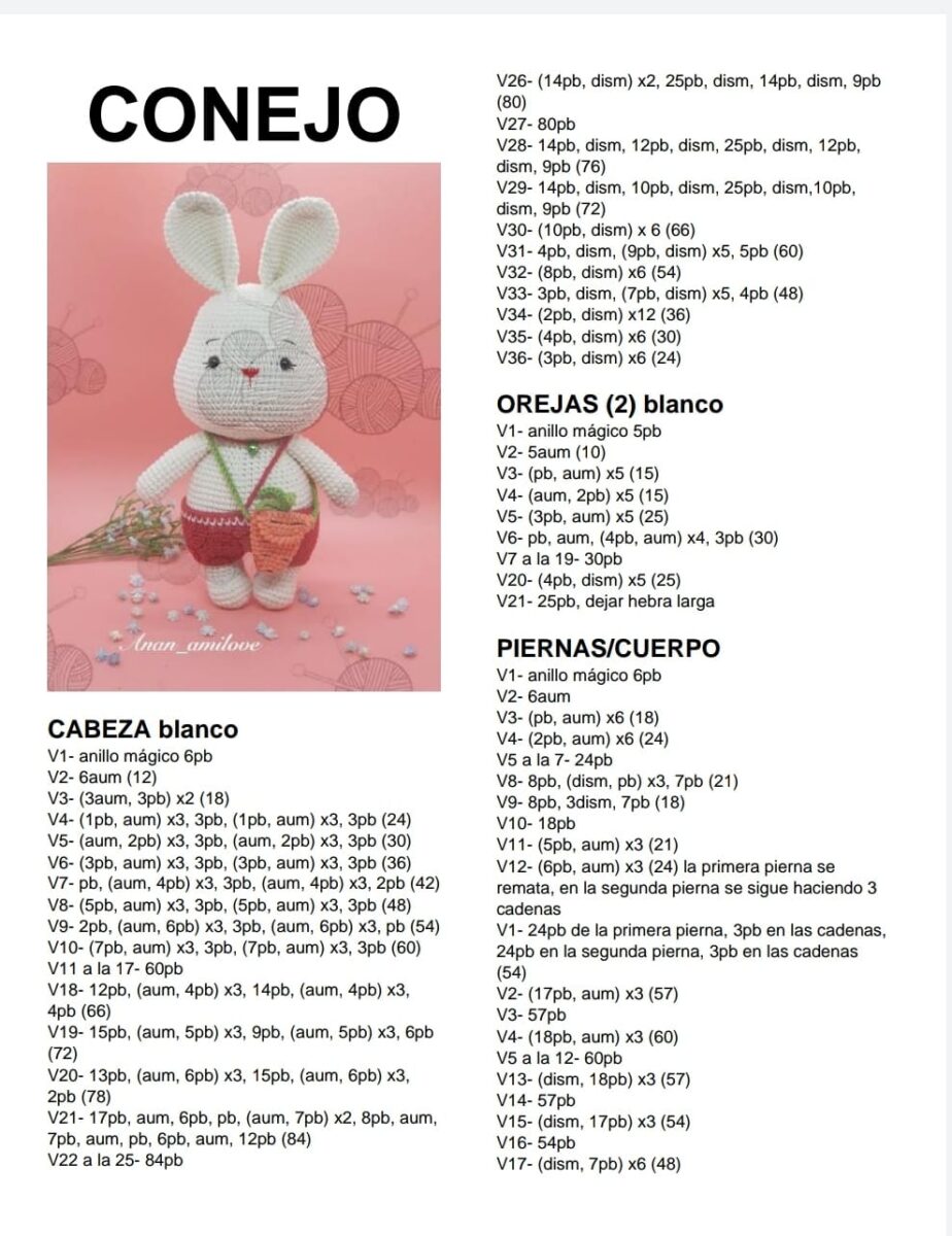 PATRÓN GRATIS Conejo Amigurumi paso a paso - Crochetisimo